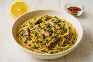 Portuguese sardine pasta with lemon, capers and chili peppers ...